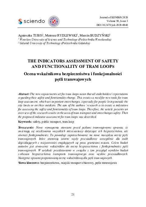 (PDF) The Indicators Assessment of Safety and Functionality of Tram Loops