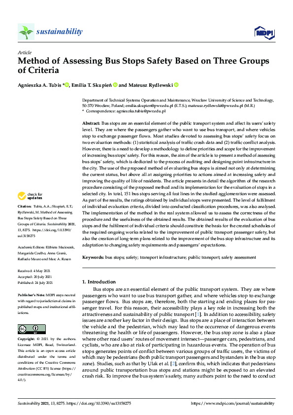 (PDF) Method of Assessing Bus Stops Safety Based on Three Groups of ...