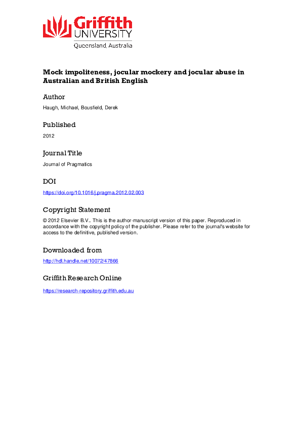 (PDF) 1 Mock impoliteness, jocular mockery and jocular abuse in ...