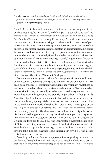 (PDF) Review of Alan E. Bernstein, Hell and Its Rivals: Death and Retribution among Christians ...