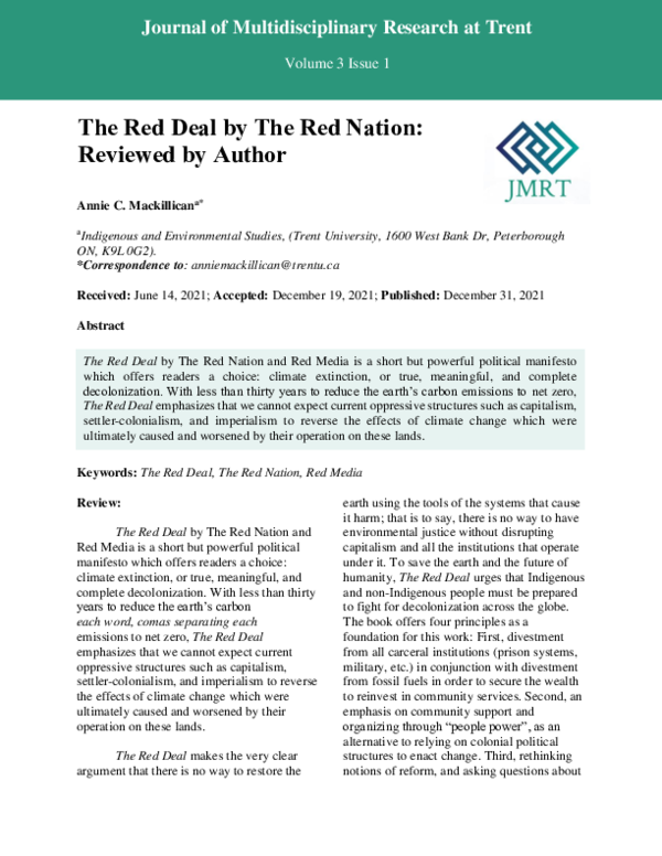 (PDF) The Red Deal by The Red Nation: Review