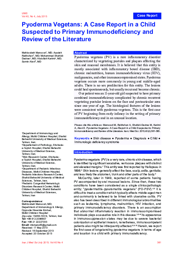 (PDF) Pyoderma Vegetans: A Case Report in a Child Suspected to Primary ...