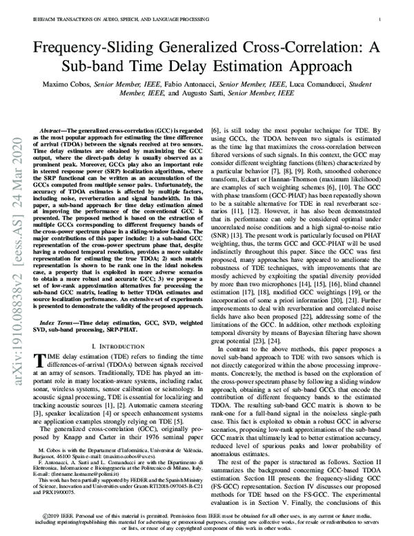 Pdf Frequency Sliding Generalized Cross Correlation A Sub Band Time Delay Estimation Approach