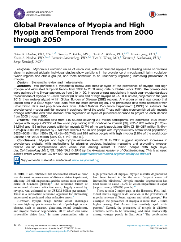 (PDF) Global Prevalence of Myopia and High Myopia and Temporal Trends ...