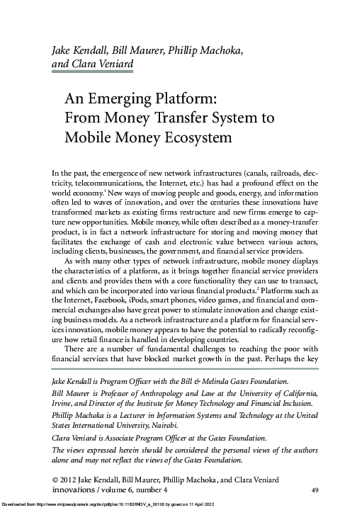 (PDF) An Emerging Platform: From Money Transfer System to Mobile Money ...