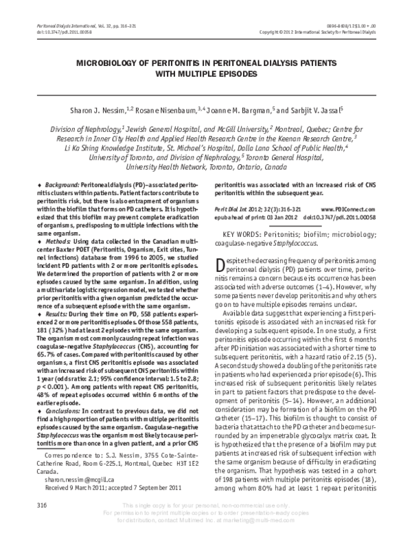 (PDF) Microbiology of Peritonitis in Peritoneal Dialysis Patients with ...