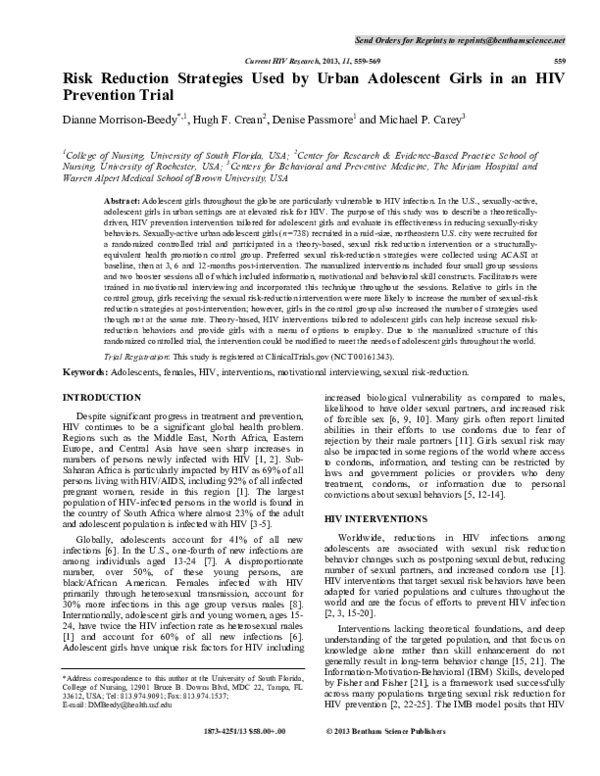 (PDF) Risk Reduction Strategies used by Urban Adolescent Girls in an ...