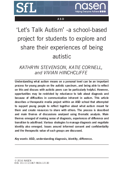 (PDF) ‘Let's Talk Autism' -a school-based project for students to ...