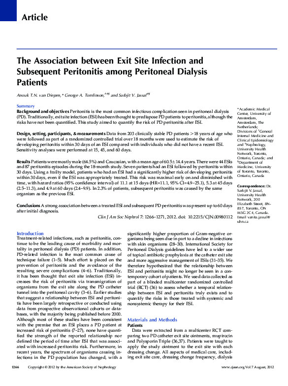 (PDF) The Association between Exit Site Infection and Subsequent ...