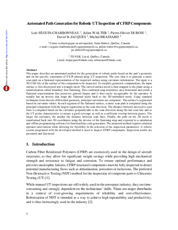 (PDF) Automated Path Generation for Robotic UT Inspection of CFRP Components
