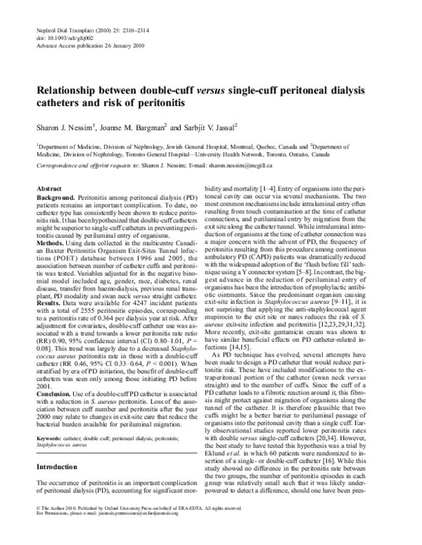 (PDF) Relationship between double-cuff versus single-cuff peritoneal ...