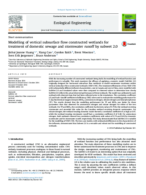 (PDF) Modelling of vertical subsurface flow constructed wetlands for treatment of domestic ...