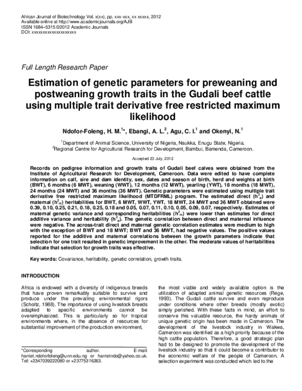 (PDF) Estimation of genetic parameters for preweaning and postweaning growth traits in the ...