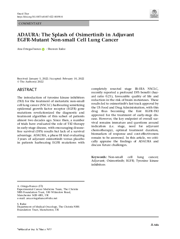 (PDF) ADAURA: The Splash of Osimertinib in Adjuvant EGFR-Mutant Non ...