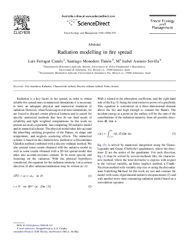 (PDF) Radiation modelling in fire spread | Luis Ferragut - Academia.edu
