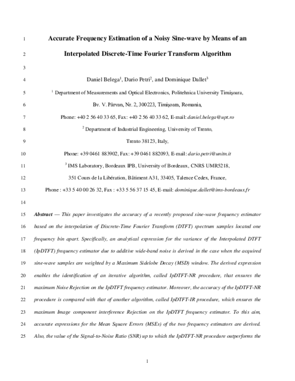 (PDF) Accurate amplitude and phase estimation of noisy sine-waves via two-point interpolated ...
