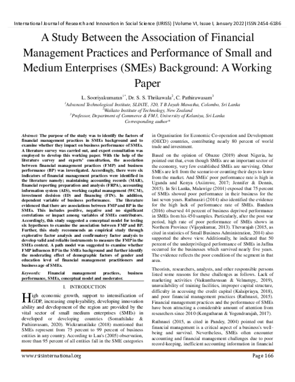(PDF) A Study Between the Association of Financial Management Practices ...