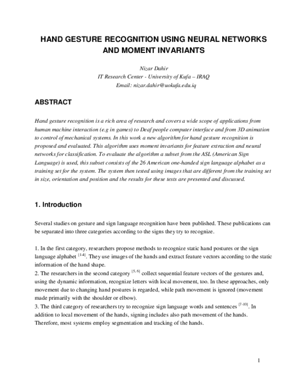 (PDF) Hand gesture recognition using a neural network shape fitting technique