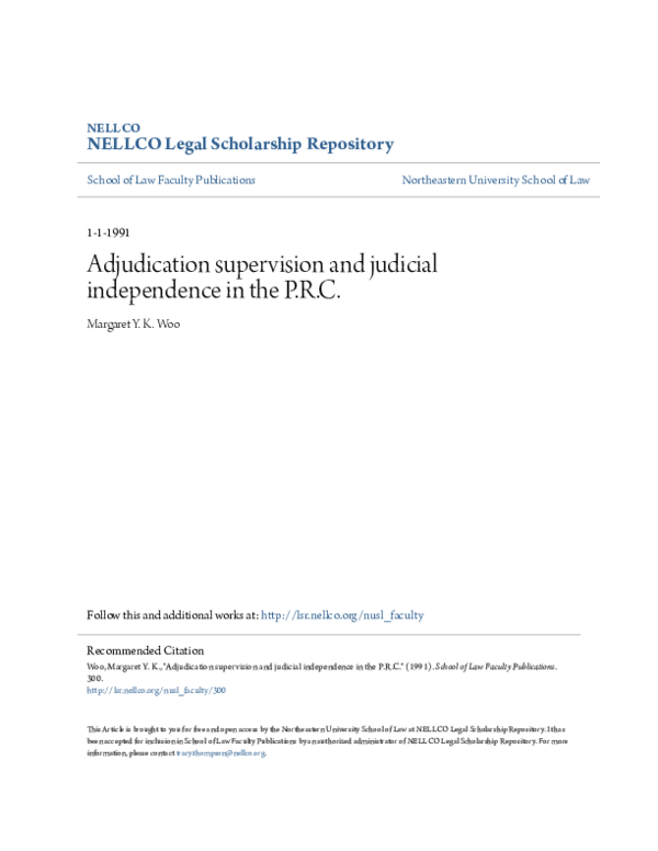 (PDF) Adjudication Supervision and Judicial Independence in the P. R. C