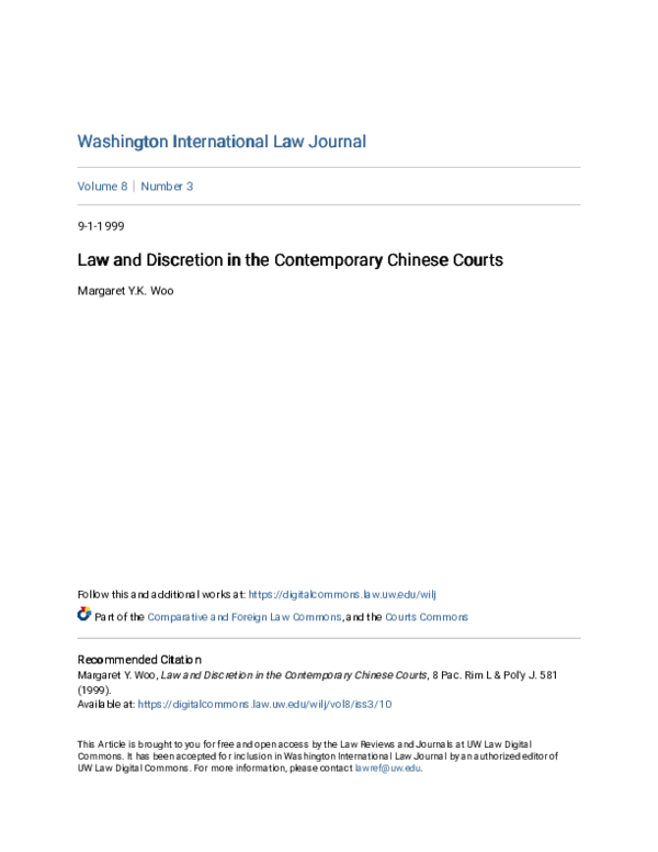(PDF) Law and Discretion in the Contemporary Chinese Courts