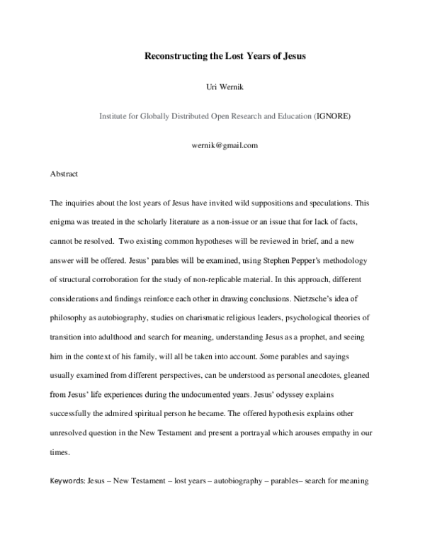 (PDF) Reconstructing the Lost Years of Jesus