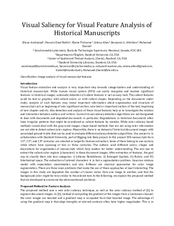 (PDF) Visual Saliency for Visual Feature Analysis of Historical Manuscripts
