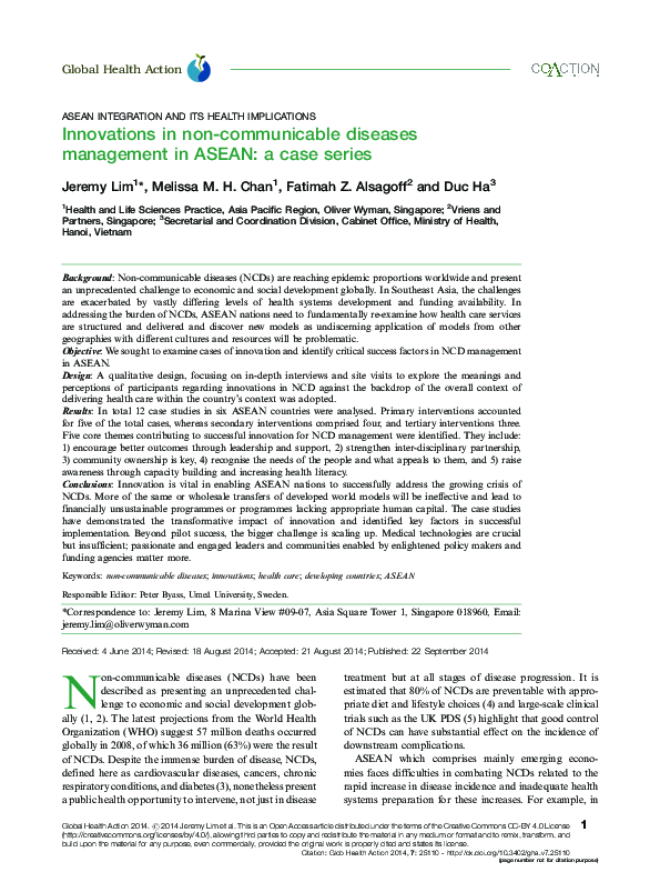 (PDF) Innovations in non-communicable diseases management in ASEAN: a ...