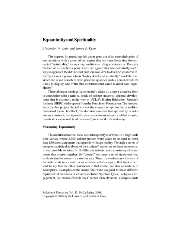 (PDF) Equanimity and Spirituality