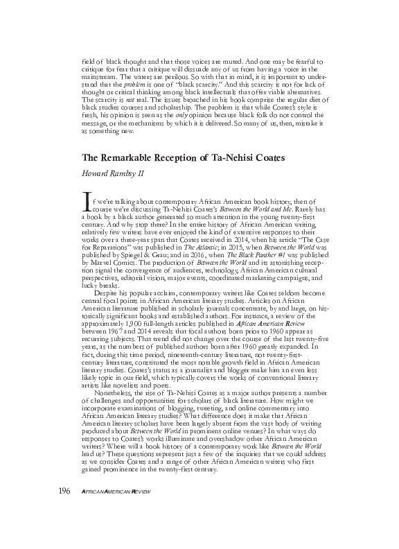 (PDF) The Remarkable Reception of Ta-Nehisi Coates