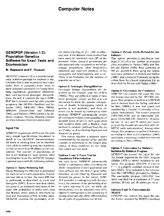 (PDF) GENEPOP (Version 1.2): Population Genetics Software for Exact ...