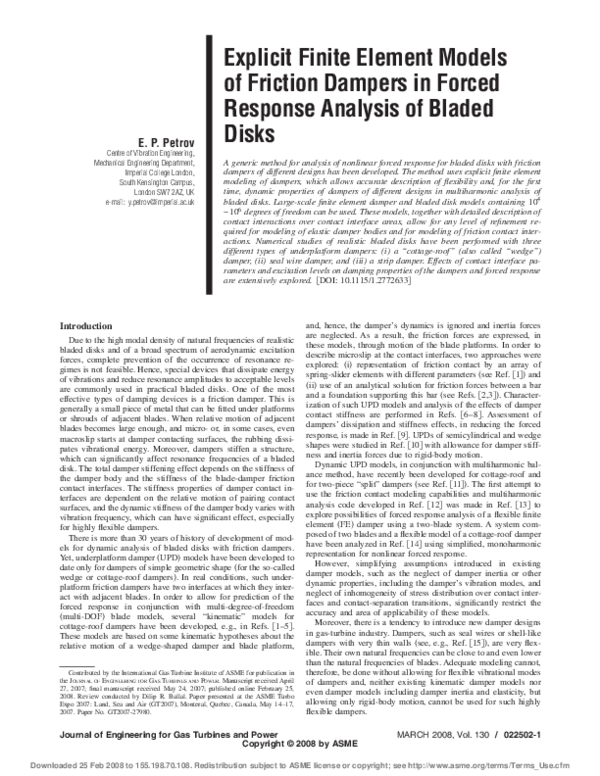 (PDF) Explicit Finite Element Models of Friction Dampers in Forced Response Analysis of Bladed Disks