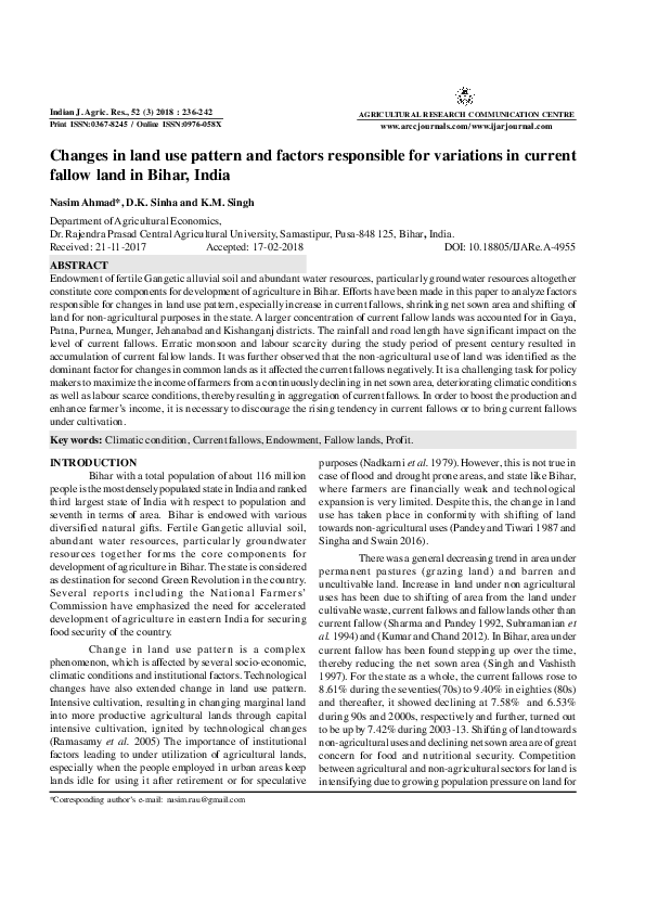 (PDF) Changes in land use pattern and factors responsible for ...