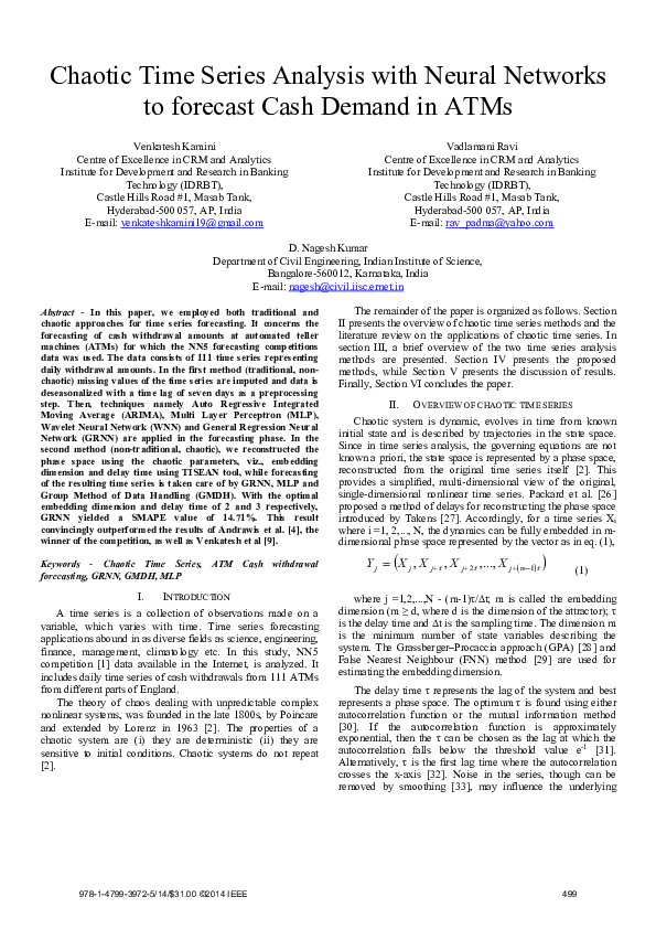 (PDF) Chaotic time series analysis with neural networks to forecast cash demand in ATMs