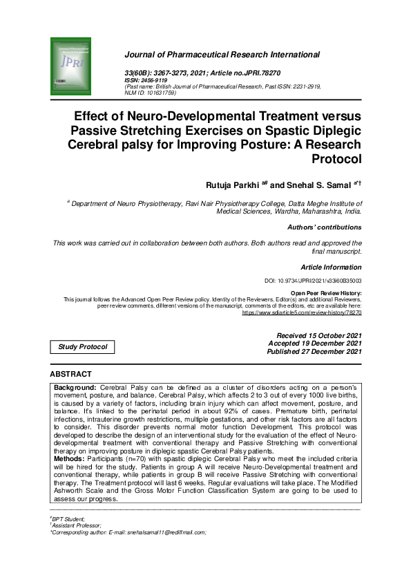 (PDF) Effect of Neuro-Developmental Treatment versus Passive Stretching ...