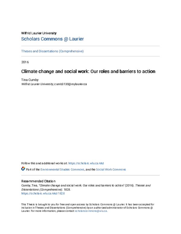 (PDF) Climate change and social work: Our roles and barriers to action