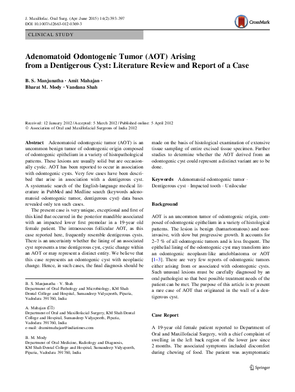 (PDF) Adenomatoid Odontogenic Tumor (AOT) Arising from a Dentigerous ...