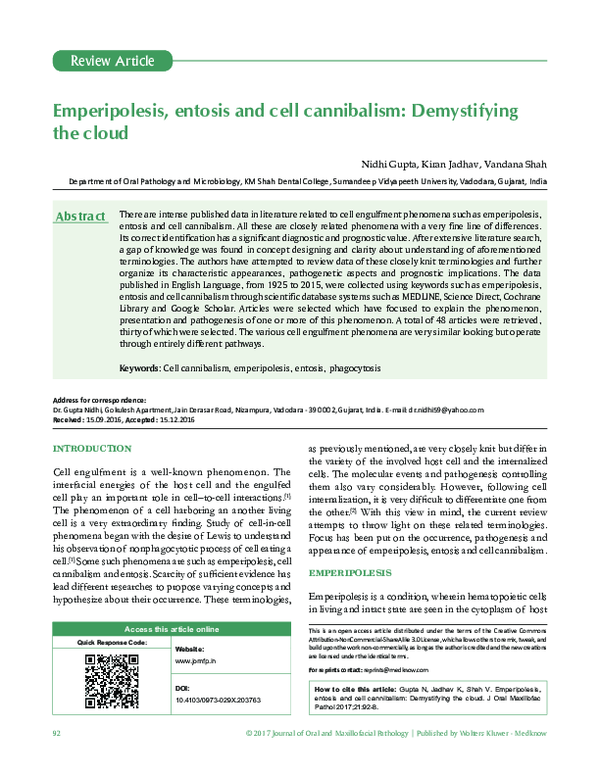 (PDF) Emperipolesis, entosis and cell cannibalism: Demystifying the cloud