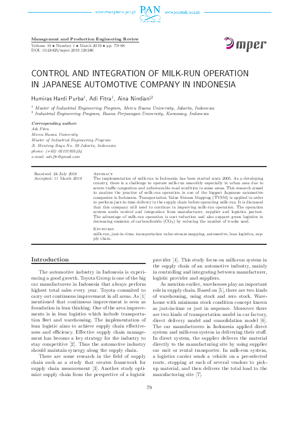(PDF) Control and integration of milk-run operation in Japanese ...