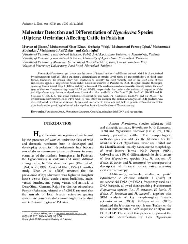 (PDF) Molecular Detection and Differentiation of Hypoderma Species ...
