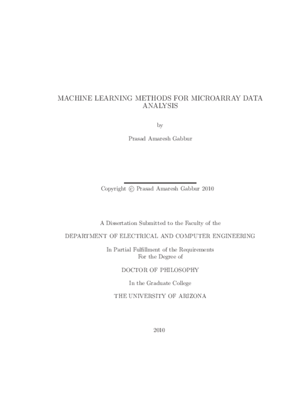 (PDF) Machine learning methods for microarray data analysis