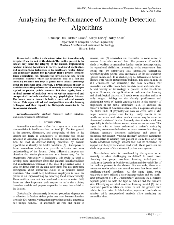 (PDF) Analyzing the Performance of Anomaly Detection Algorithms | Aditya Dubey CSEIT - Academia.edu