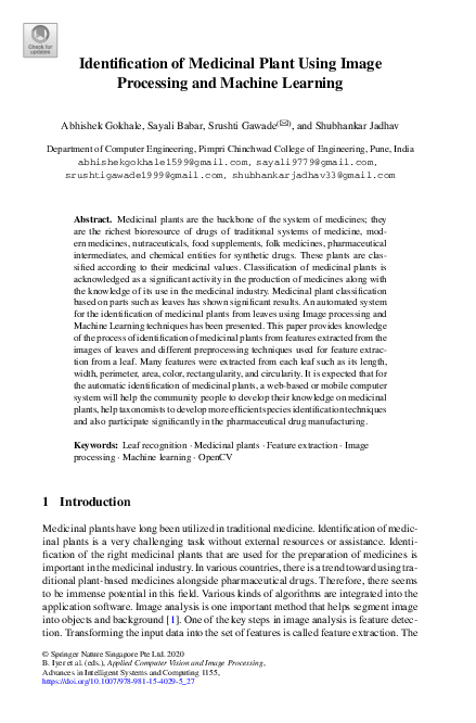 (PDF) Identification of Medicinal Plant Using Image Processing and ...