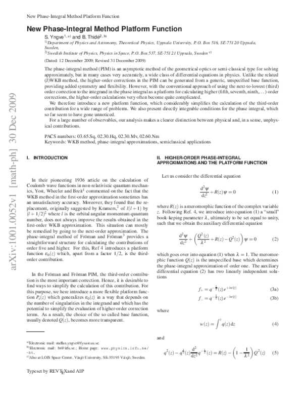 (PDF) New Phase-Integral Method Platform Function