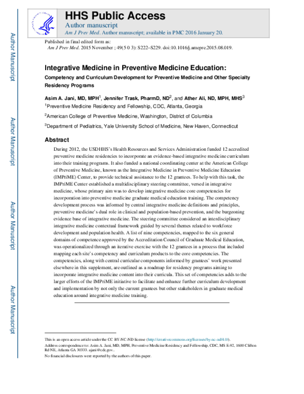(PDF) Integrative Medicine in Preventive Medicine Education