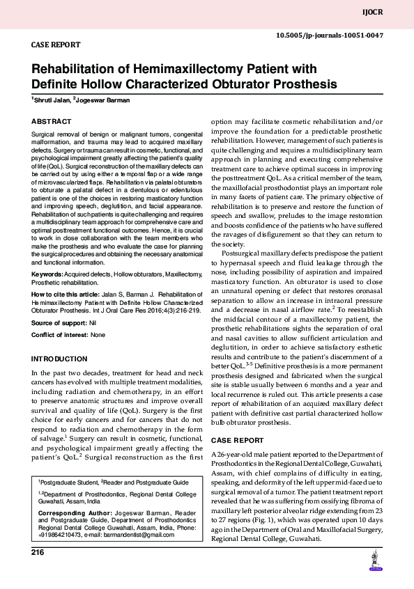 (PDF) Rehabilitation of Hemimaxillectomy Patient with Definite Hollow ...