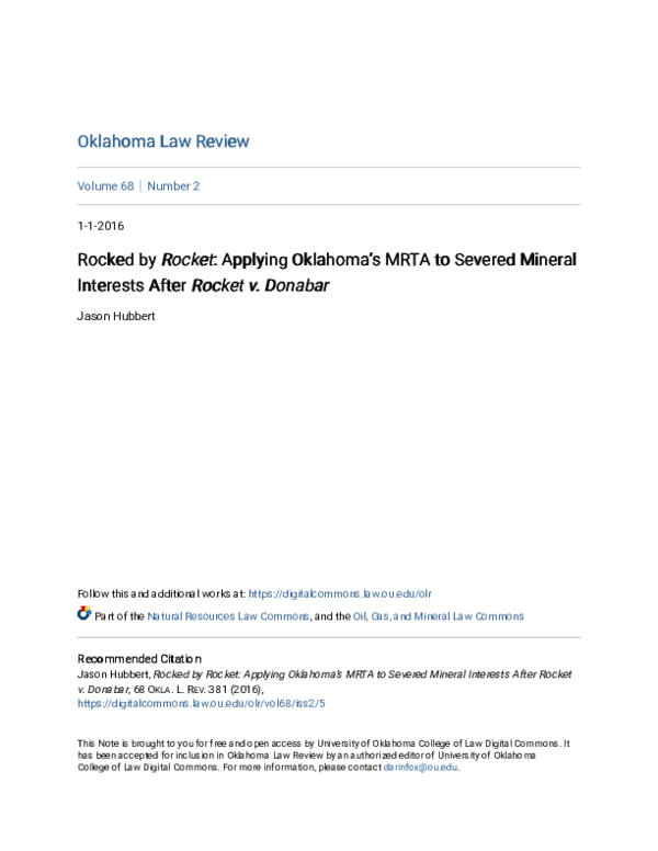 (PDF) Rocked by Rocket : Applying Oklahoma’s MRTA to Severed Mineral ...