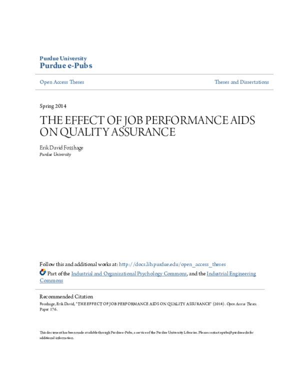 (PDF) The Effect of Job Performance Aids on Quality Assurance