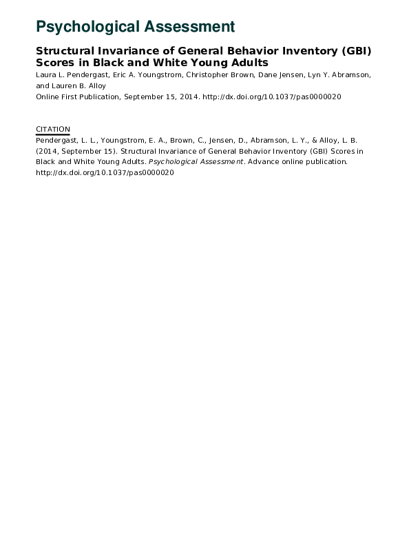 (PDF) Structural Invariance of General Behavior Inventory (GBI) Scores ...