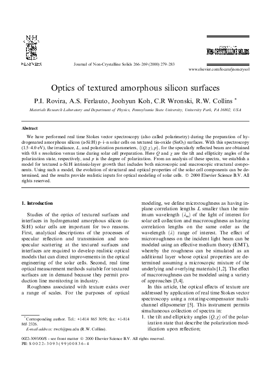 (PDF) Optics of textured amorphous silicon surfaces