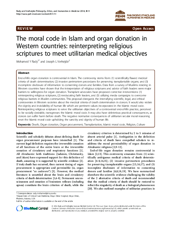 (PDF) The moral code in Islam and organ donation in Western countries ...